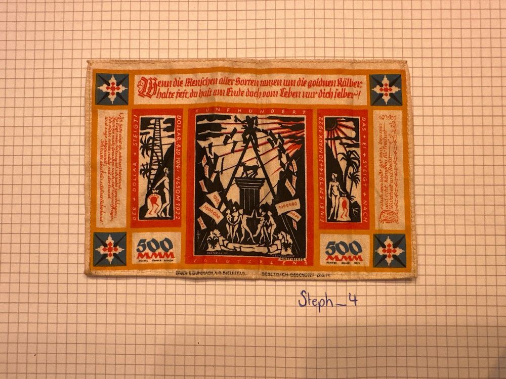 Billet en tissu 500 Mark – Bielefeld – Stoffgeld rare (Gebraucht) in ...