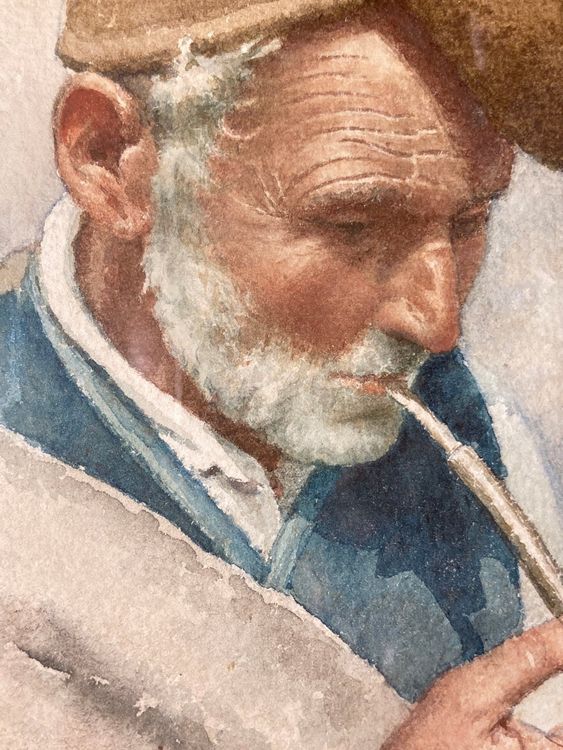 🌟Aquarell sig Coppola 19.Jh Pfeife Raucher Italien Neapel🌟 (Gebraucht ...