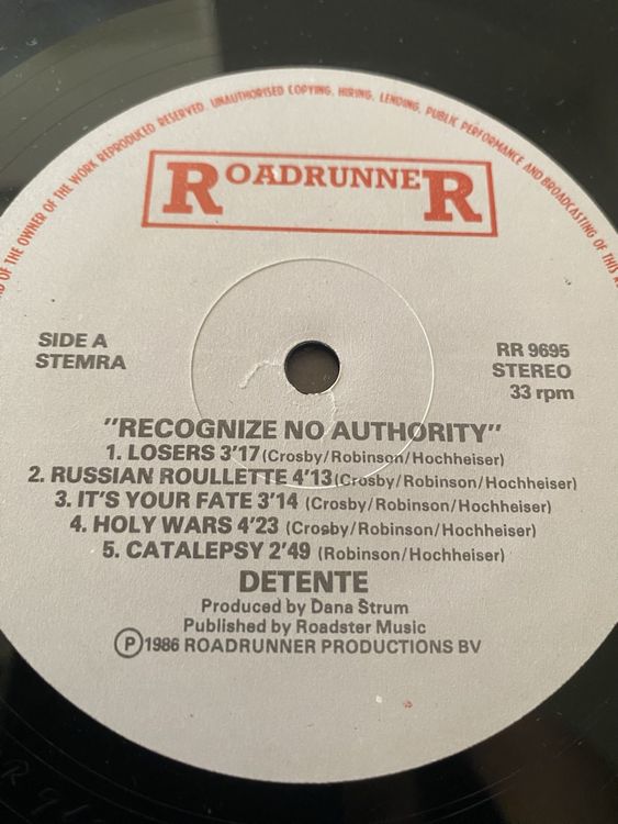 Détente - Recognize No Authority LP - Heavy Metal [1986] (Gebraucht) in ...