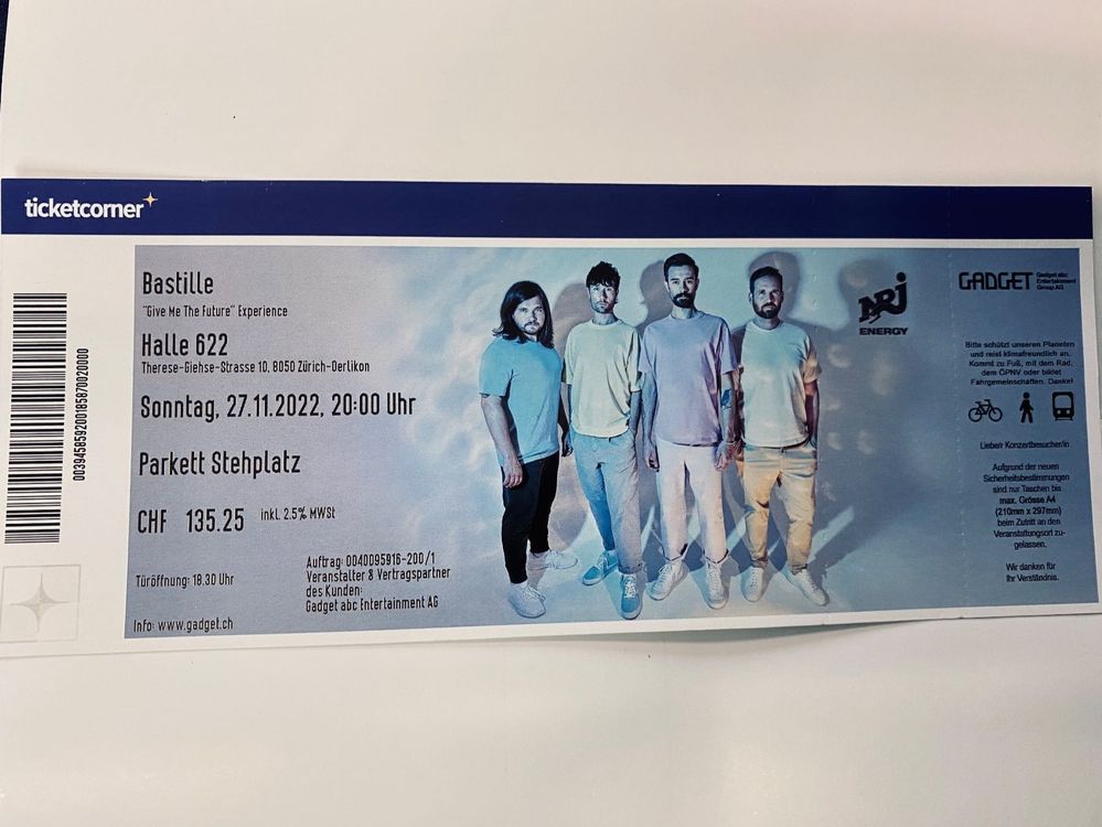 VIP-Konzertticket Bastille, 27.11.2022 in Zürich (Halle 622) | Kaufen auf Ricardo