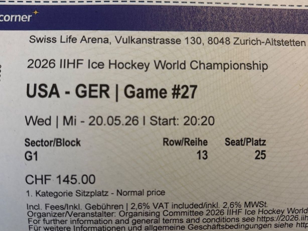 Hockey WM 2026 USA-GER (2x Sitzplätze, Kat. 1) (Neu und ...