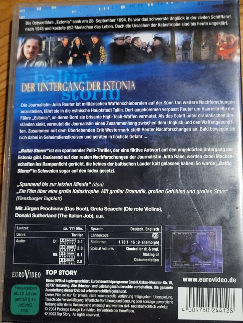 Baltic Storm DVD - Der Untergang der Estonia - Top Zustand (Gebraucht ...