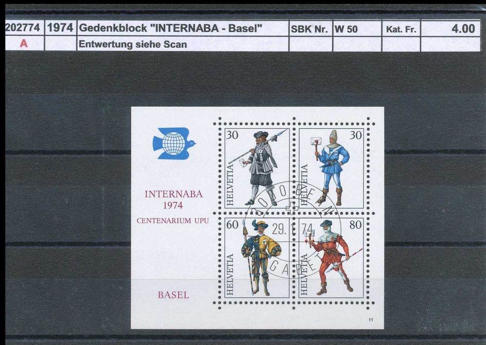 1974 "INTERNABA - Block" (Gebraucht) in Winterthur für CHF 1 – mit Lieferung auf Ricardo kaufen