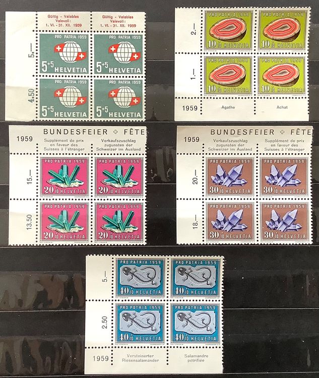 Pro Patria 1959 / Mineralien Viererblock ** (Neu (gemäss Beschreibung)) in Liestal für CHF 6 ...