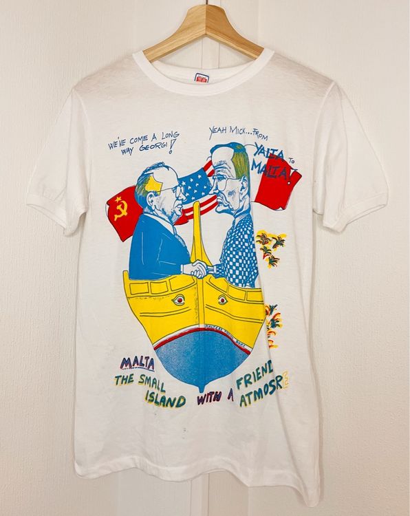 Vintage Malta T-Shirt, Cold War Summit, Unique Print M 1980s | Kaufen ...