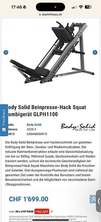BODY-SOLID 2 IN 1 LEG PRESS / HACK SQUAT GLPH1100 (Gebraucht) in ...