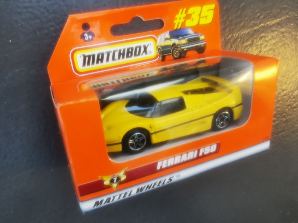 Matchbox Ferrari F50, gelb, Nr. 35, ungeöffnet, Sammlerstück (Neu und ...