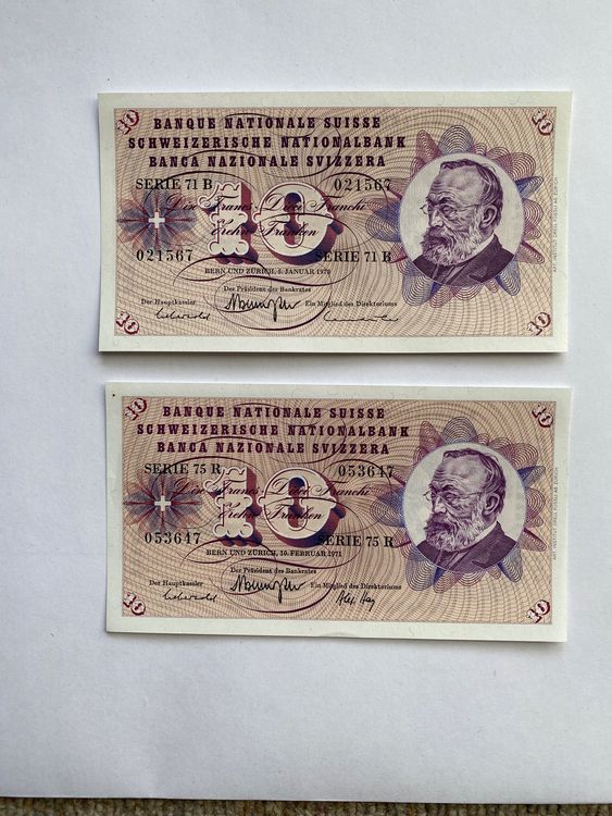 Schönes Set: 2 alte 10 Franken CH-Noten, ungefaltet | Kaufen auf Ricardo