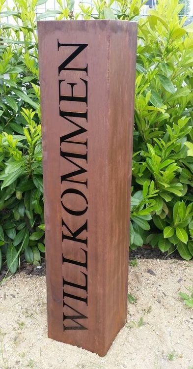Rostsäule "Willkommen" Metallsäule 100cm (Neu (gemäss Beschreibung)) in ...