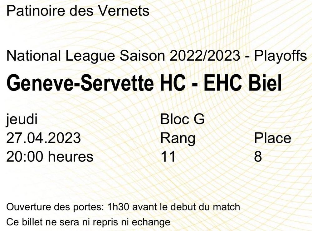1 billet platine pour la Finale GSHC - EHC Biel, Acte VII | Kaufen auf ...