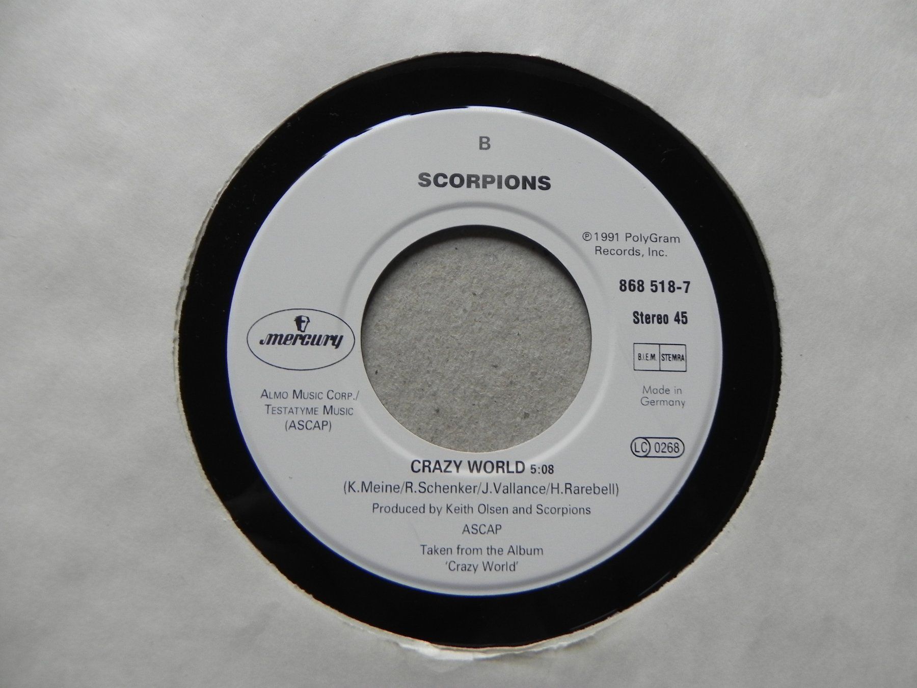 Single De Hardrock Rock Band Scorpions 1991 Send my an Angel (Gebraucht ...