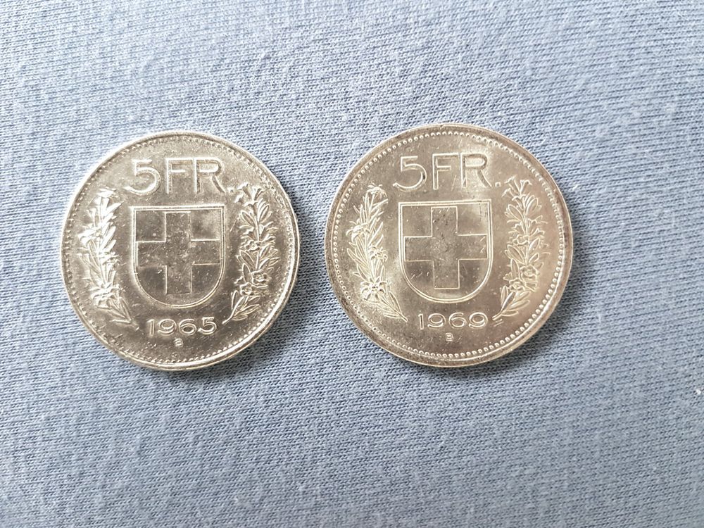 2 x 5 Franken Silbermünzen 60ger Jahre 1965-1969 ab nur 1 Fr (Gebraucht) in Camignolo für CHF 18 ...