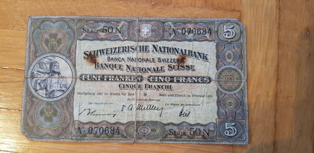 Banknote CHF 5.00 Jg. 1951 | Kaufen auf Ricardo