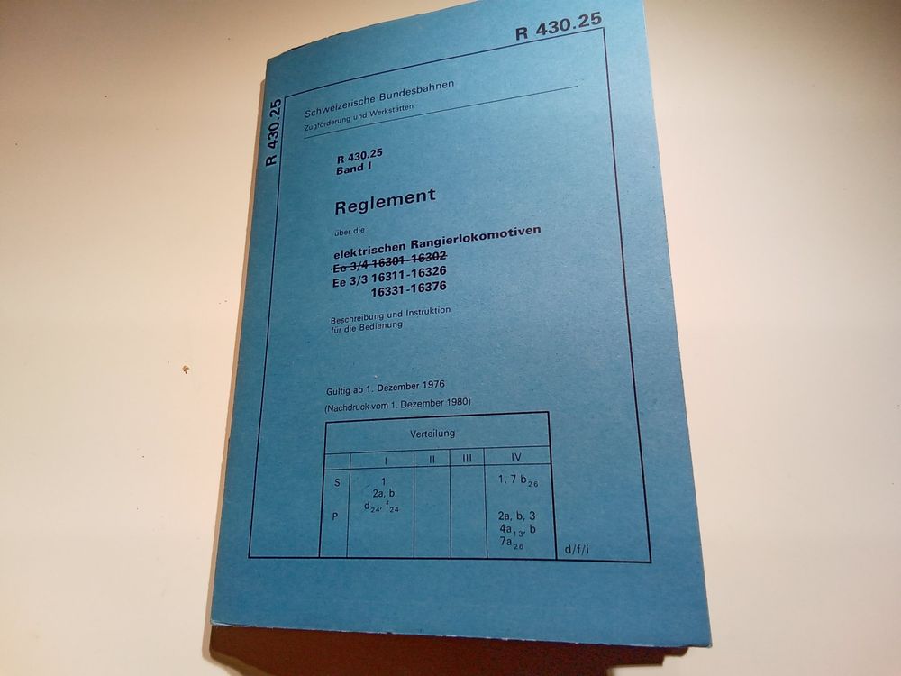Reglement SBB für Ee3/3 in | Kaufen auf Ricardo
