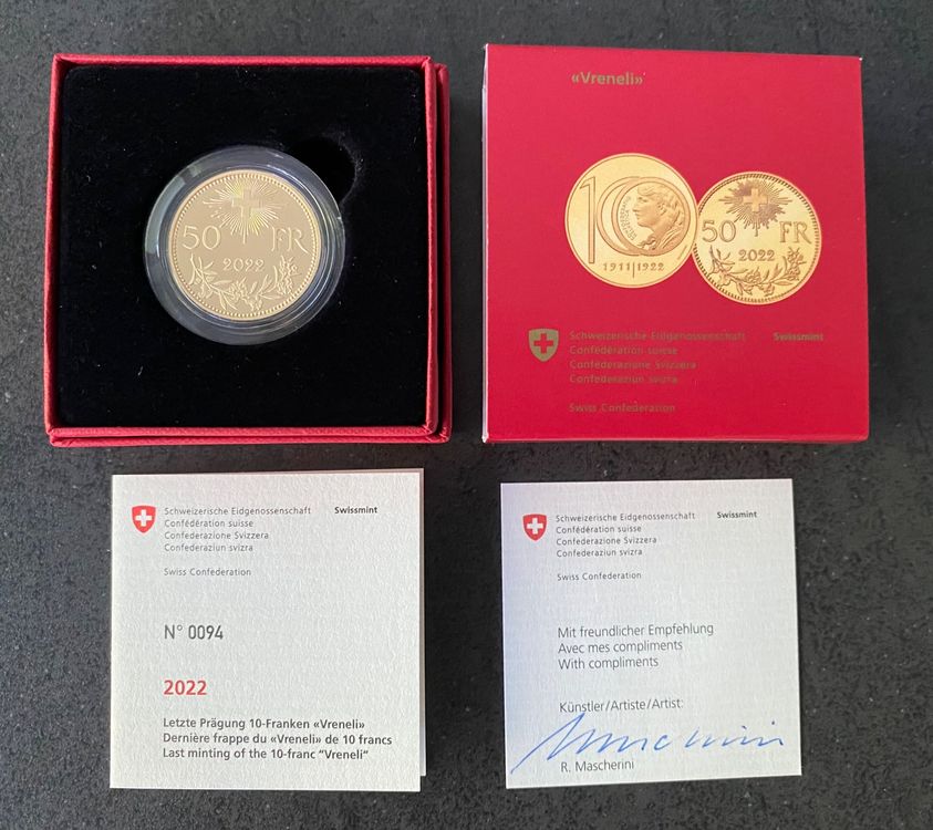 50 Franken 2022“100JahreletztePrägung10-FrankenVreneli”SIG. | Kaufen ...