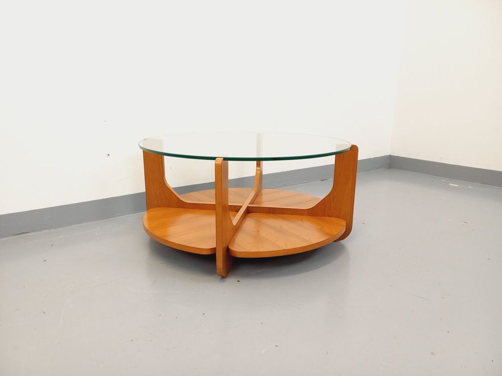 Table basse ronde à 2 plateaux vintage Hugues Poignant teck (Gebraucht ...