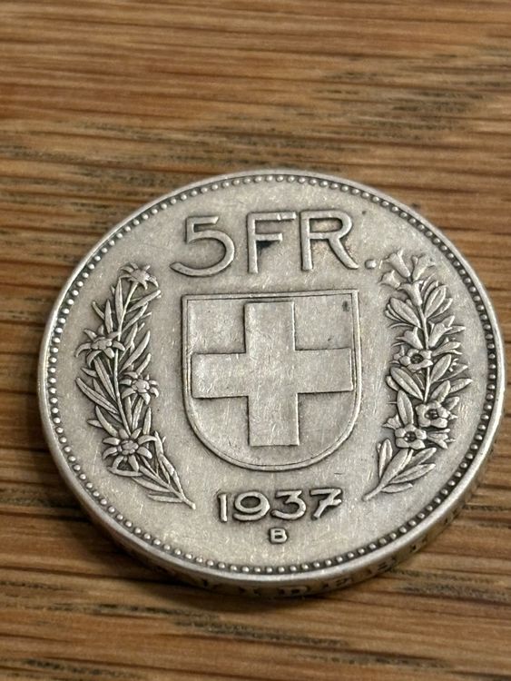 Silbermünze 5 Franken 1937 B, Vreneli, Schweiz (Gebraucht) in Ebikon für CHF 16 – mit Lieferung ...
