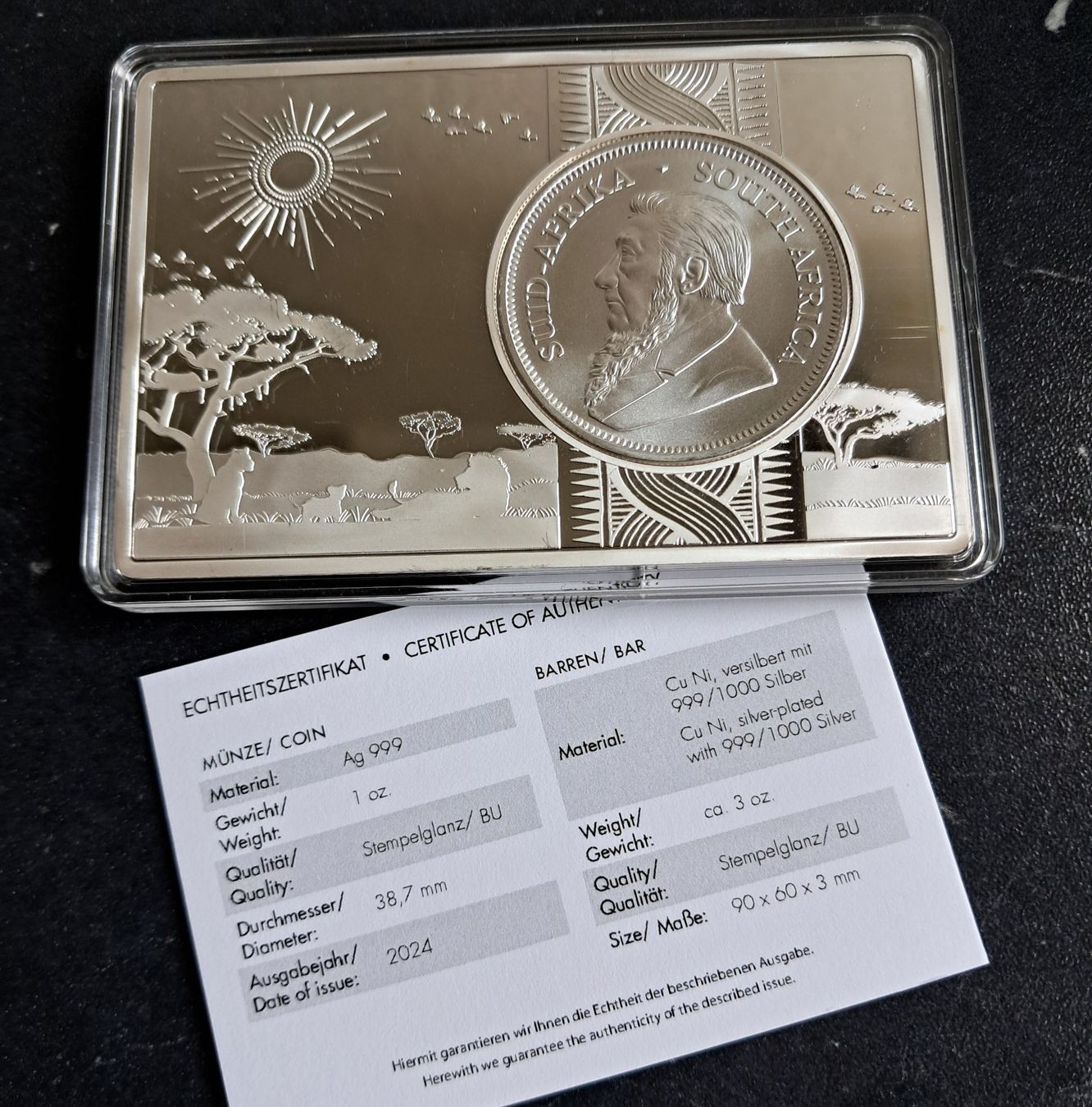 1 Silber OZ Krugerrand 2024 in 3 OZ Barren, Silber 999 (Neu und originalverpackt) in Weinfelden ...