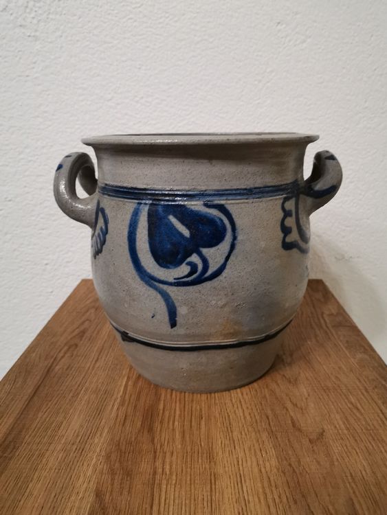 Vintage Steingut Topf, blau bemalt | Kaufen auf Ricardo