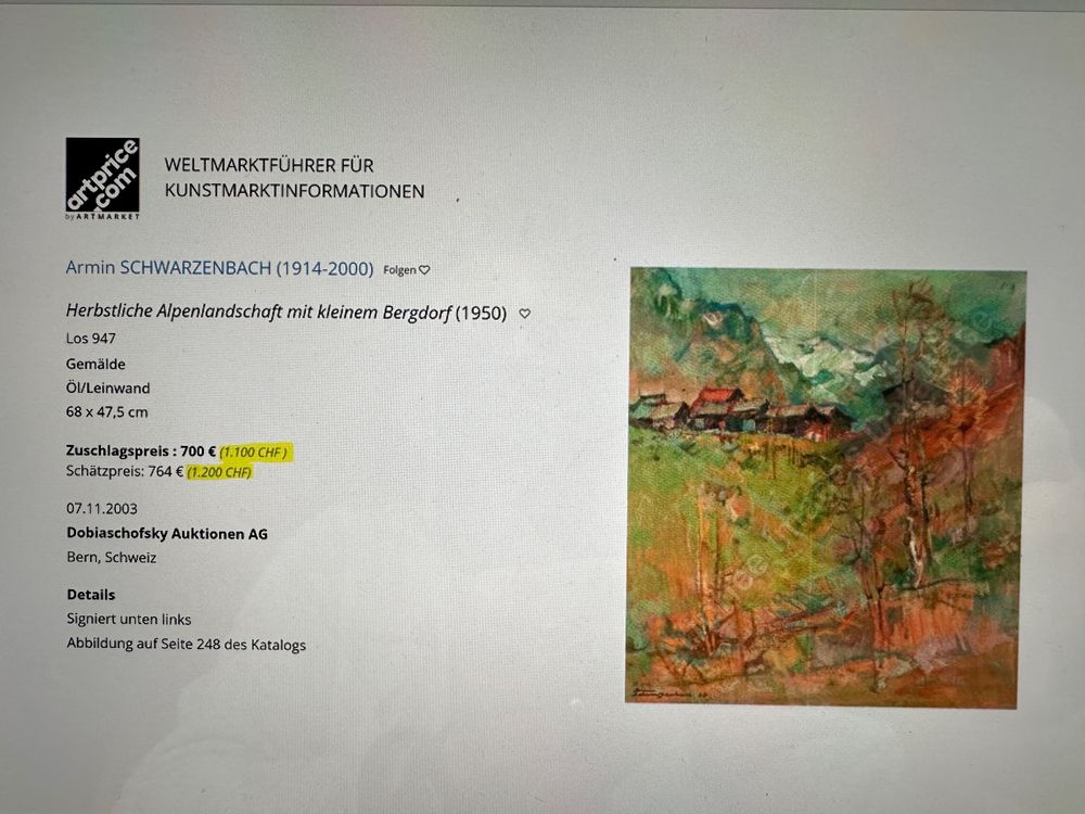 Armin Schwarzenbach (1914-2000) Grosses Gemälde | Kaufen auf Ricardo