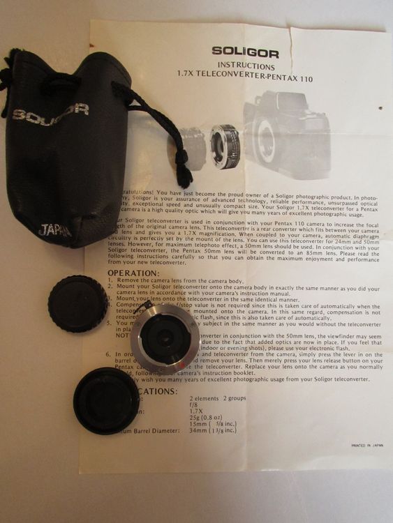 Pentax auto 110 SOLIGOR Tele Converter 1.7x (Gebraucht) in Winterthur ...