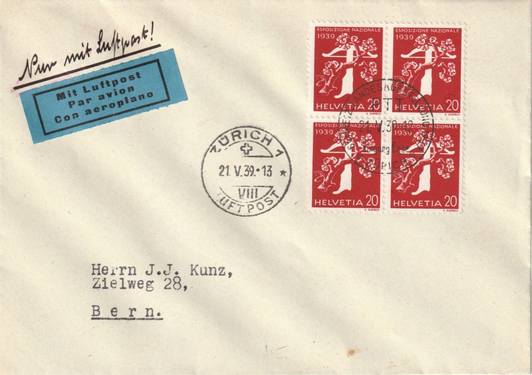 Lupo-Brief von der Landi 39, mit 20 Rp Armbrust ita Vierer (Gebraucht ...