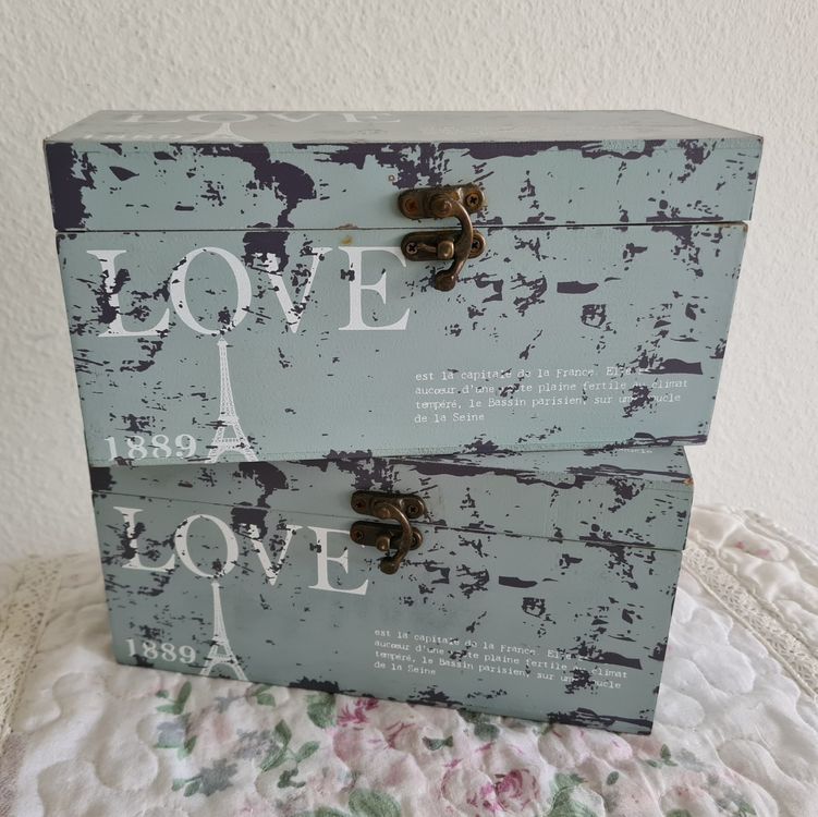 2 Deko Schachteln Holz, Love, petrol, Motiv Paris 1889 | Kaufen auf Ricardo