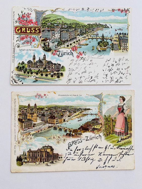 2 x verschiedene Litho Gruss aus Zürich 1898 + 1899 günstig | Kaufen auf Ricardo