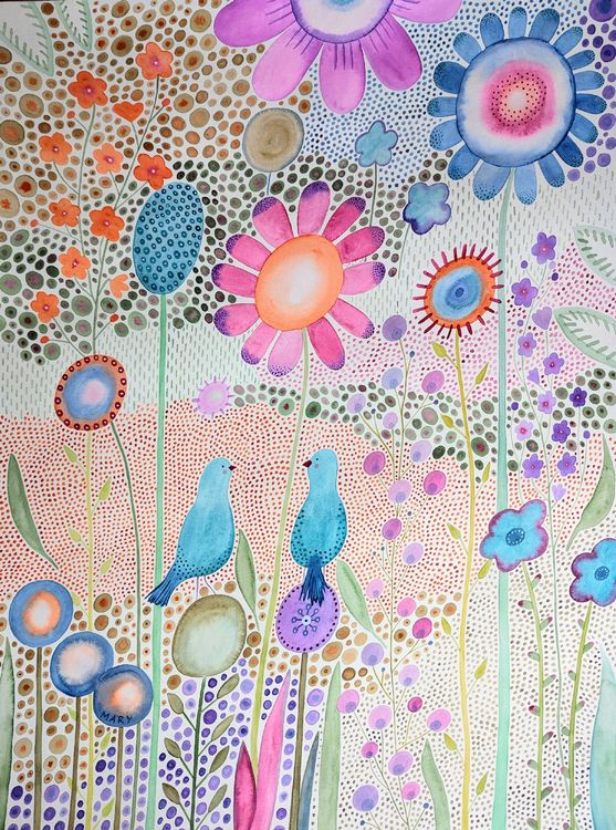 Original Aquarell "two little birds" Bild Vögel Blumen (Neu und originalverpackt) in Wittenbach ...