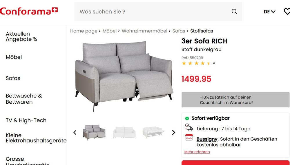 3er Sofa RICH von Conforama (Neu (gemäss Beschreibung)) in Bremgarten AG für CHF 800 – nur ...