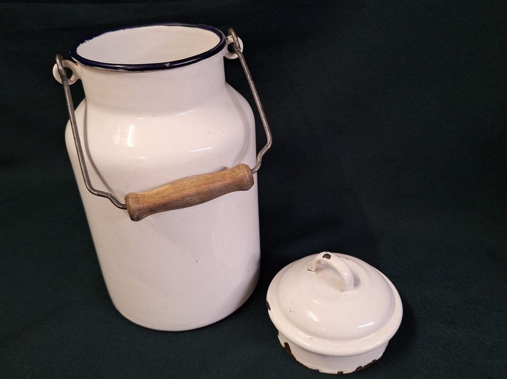 Email Milchkessel , Milcheimer mit Deckel ,Holzgriff | Kaufen auf Ricardo