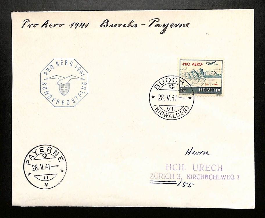 1941 Flugpost F35 "SONDERPOSTFLUG" BUOCHS-PAYERNE (Gebraucht) in Zürich für CHF 6 – mit ...