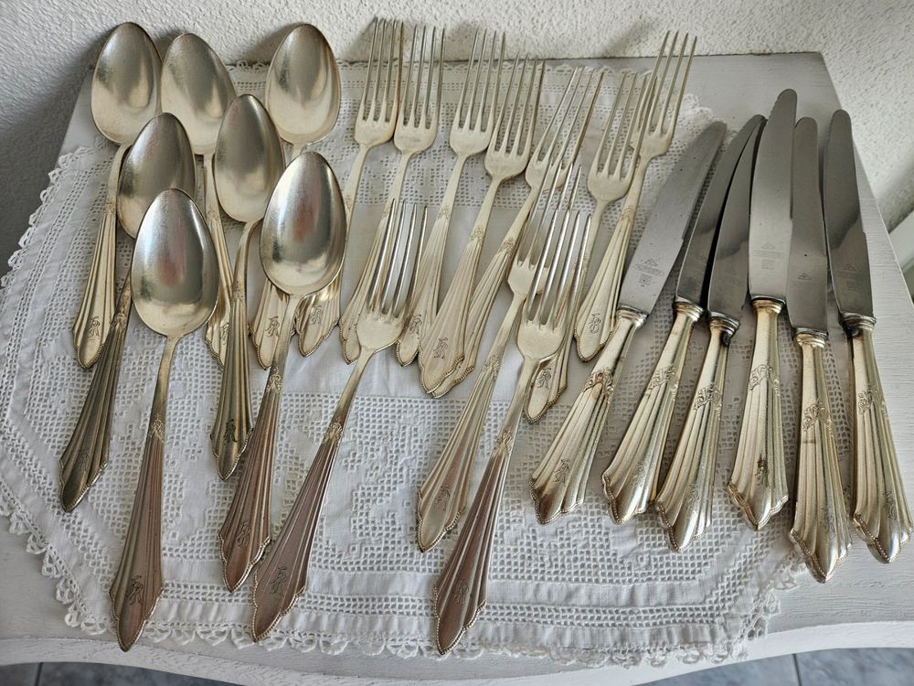 23 Stück Silberbesteck WMF Fächermuster 90er mit Gravur FR | Kaufen auf Ricardo