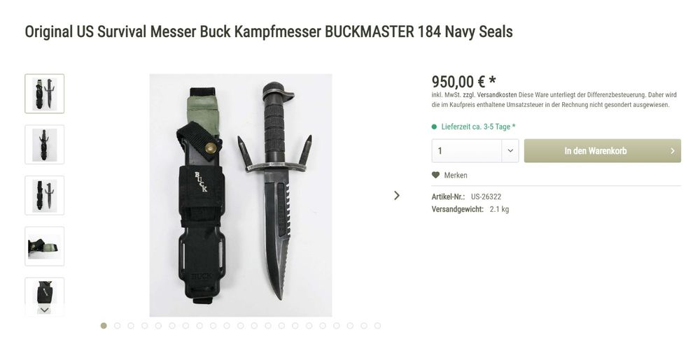Buckmaster 184 Tactical Knife US Navy Seals Messer 1. Serie (Neu ...
