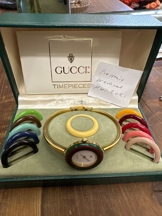 Gucci 11/12.2 Multi Bezel Gold Plated Bangle Watch 12 Bezels (Gebraucht ...