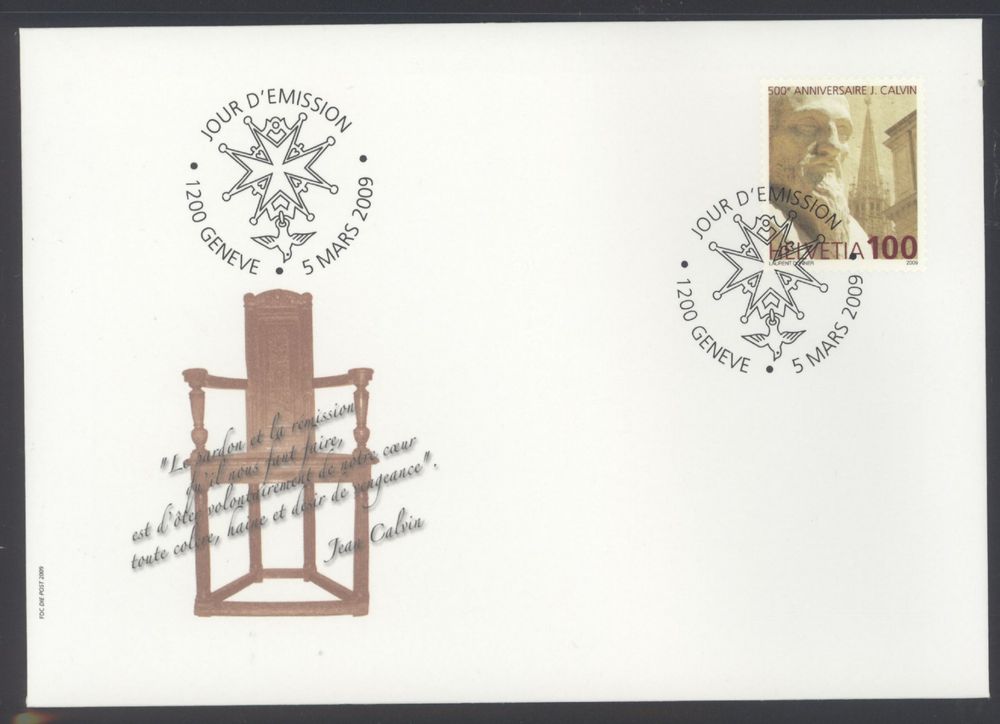 2009, FDC, 500. Geburtstag von Johannes Calvin (Nr. 1299) (Gebraucht ...