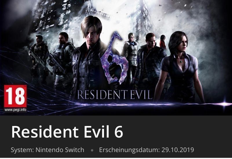 Switch: Resident Evil 6 code -NEU- (Neu und originalverpackt) in ...