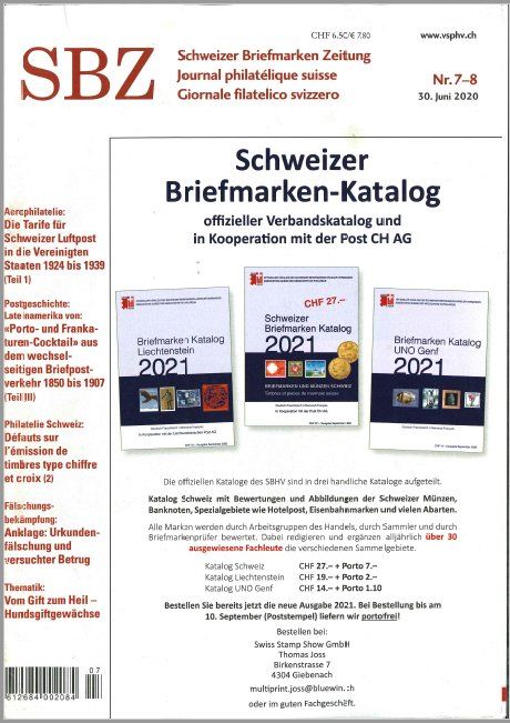 Schweizer Briefmarken Zeitung SBZ , 2020 komplett , 9 Hefte (Gebraucht ...