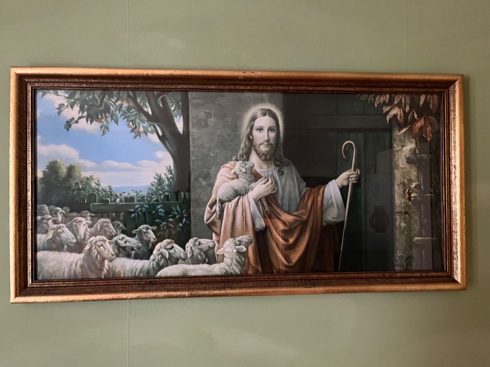 Altes Bild / Jesus mit Schafen, gerahmtes Bild, Wanddeko, (Gebraucht ...