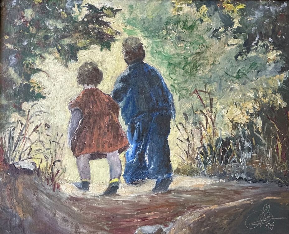 Spazierende Kinder - unl. signiert - Originalgemälde | Kaufen auf Ricardo