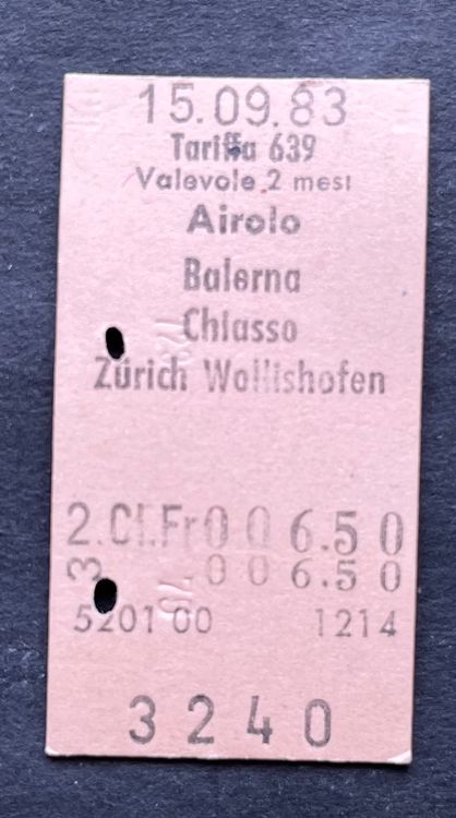 Airolo Balerna Chiasso Zürich Wollishofen/ Billett 1983 (Gebraucht) in Wabern für CHF 2.5 – mit ...