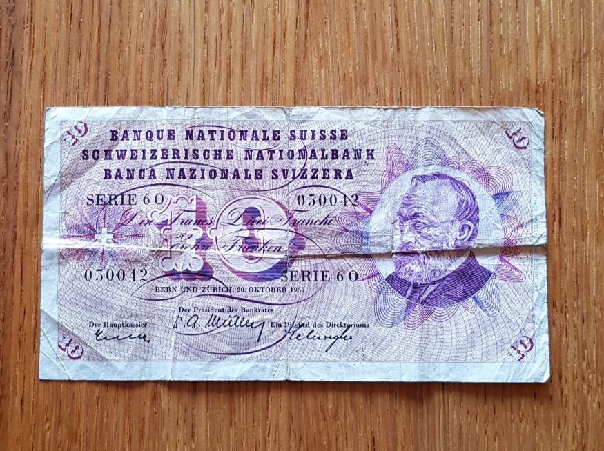 Alte 10 Franken-Banknote, Jahrgang 1955 (Gebraucht) in Münsingen für ...