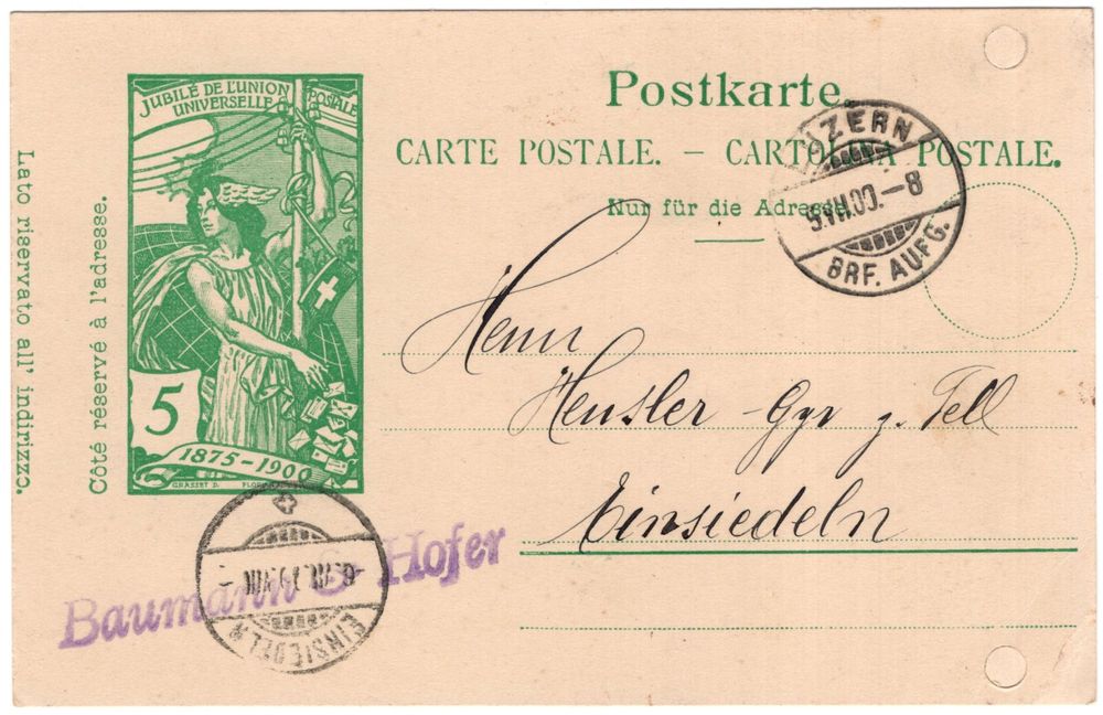 5 Rp. UPU 1900 Postkarte mit ABART starker Verschnitt (Gebraucht) in Eglisau für CHF 16.2 – mit ...