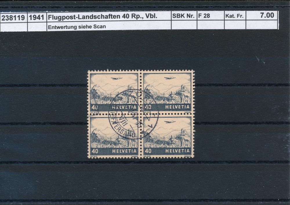 1941 Flugpost, Landschaften - 40 Rp., Viererblock | Kaufen auf Ricardo