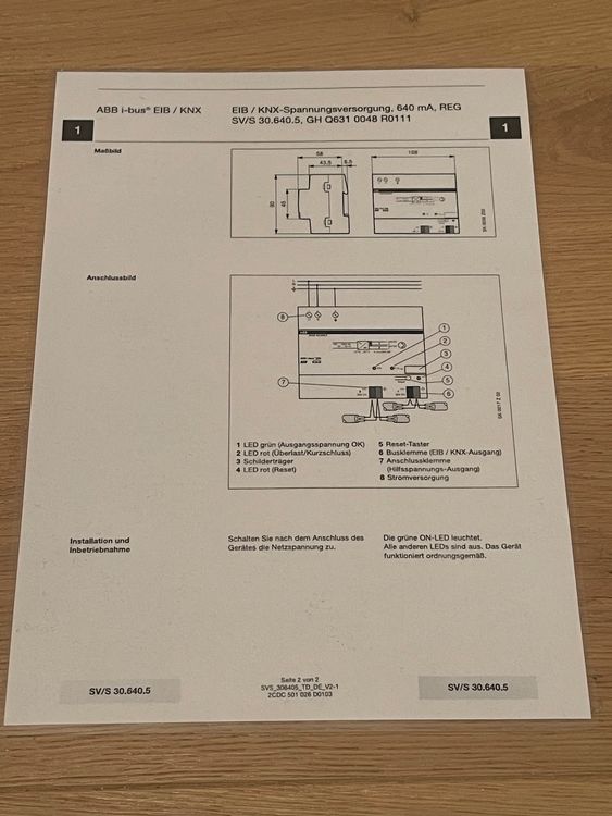 EIB / KNX-Spannungsversorgung, 640 mA, REG SV/S 30.640 5 B (Gebraucht) in Turbenthal für CHF 1 ...