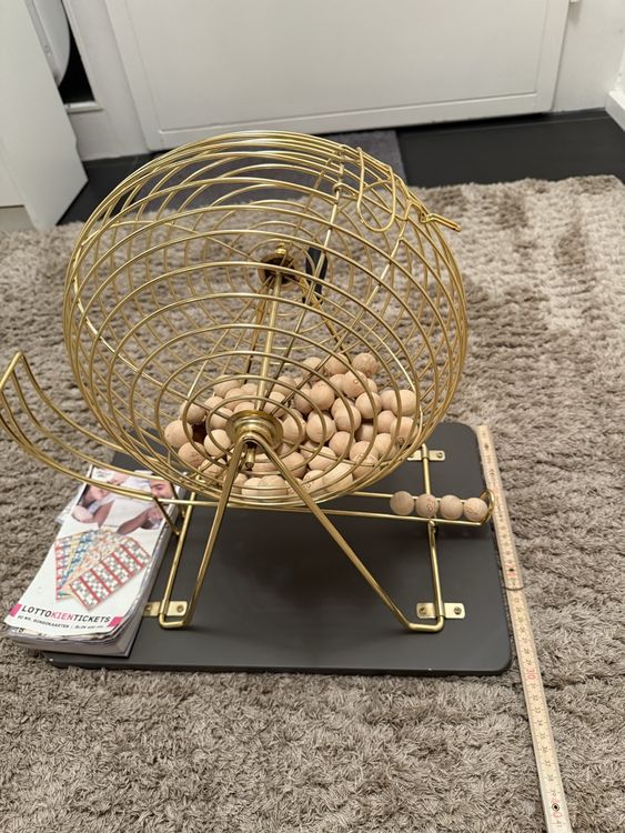 Lotto-/Bingo-Spiel – Metall-Trommel mit Holzkugeln (Gebraucht) in ...