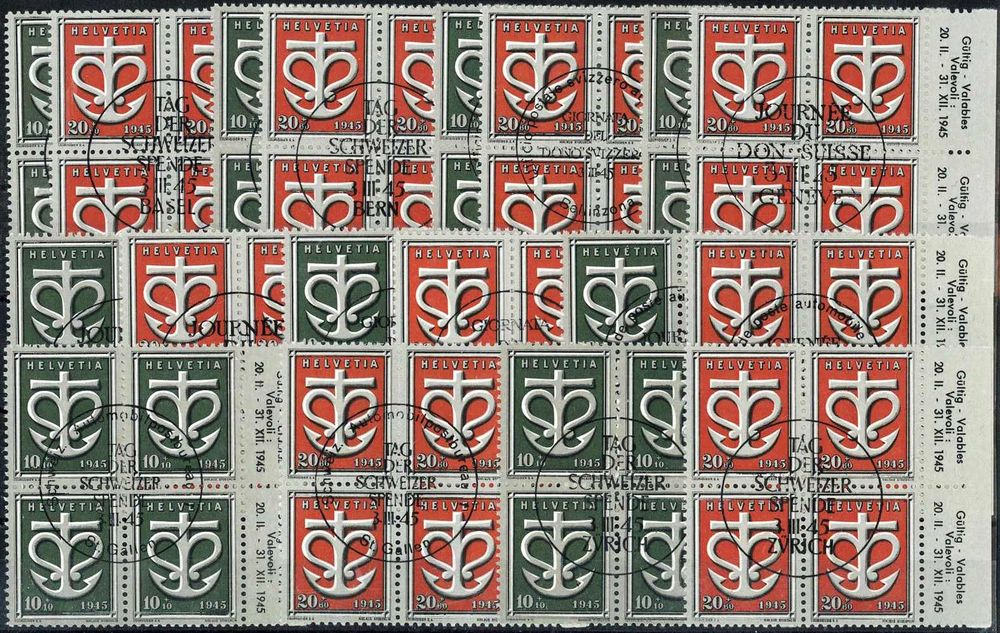 1945, Spende Nr. W19+W20 Viererbl., 9 versch. Sonderstempel. (Gebraucht) in Aesch BL für CHF 38 ...
