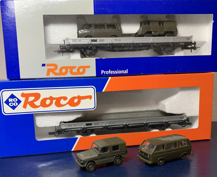 ROCO 2x différents Ks CFF chargés 4x véhicules ARMEE SUISSE (Neu ...