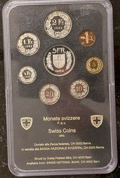 Münzsatz Schweiz 1982 stgl (Neu und originalverpackt) in Arch für CHF 29 – mit Lieferung auf ...