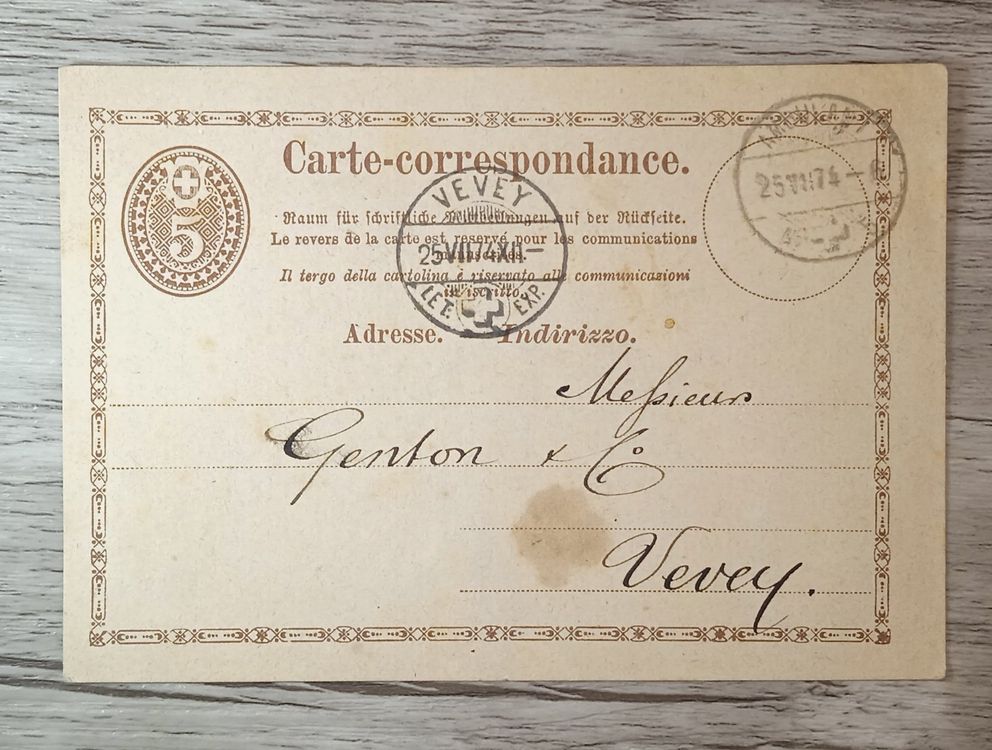 TR48 Carte Postale + Timbre Suisse 1874 (Gebraucht) in Cousset für CHF ...